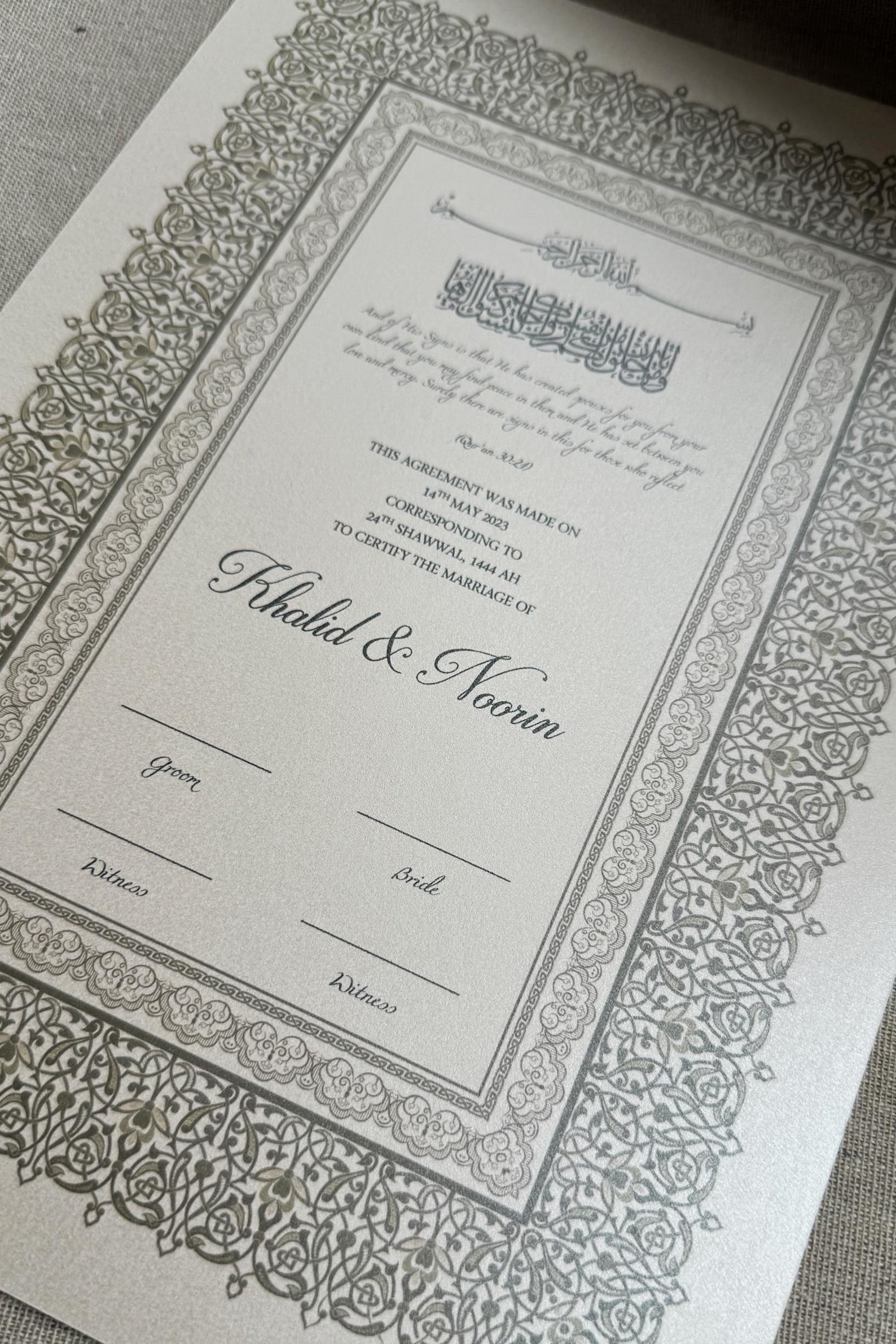 Nikah Certificate, Islamic Wedding Contract, Nikah Nama, Muslim ...
