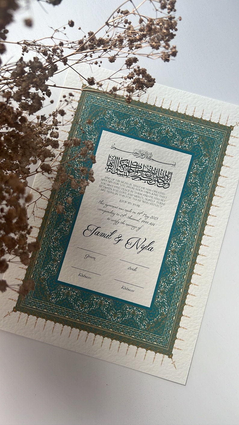Nikkah Certificate, Luxury Islamic Wedding Contract, Personalised ...