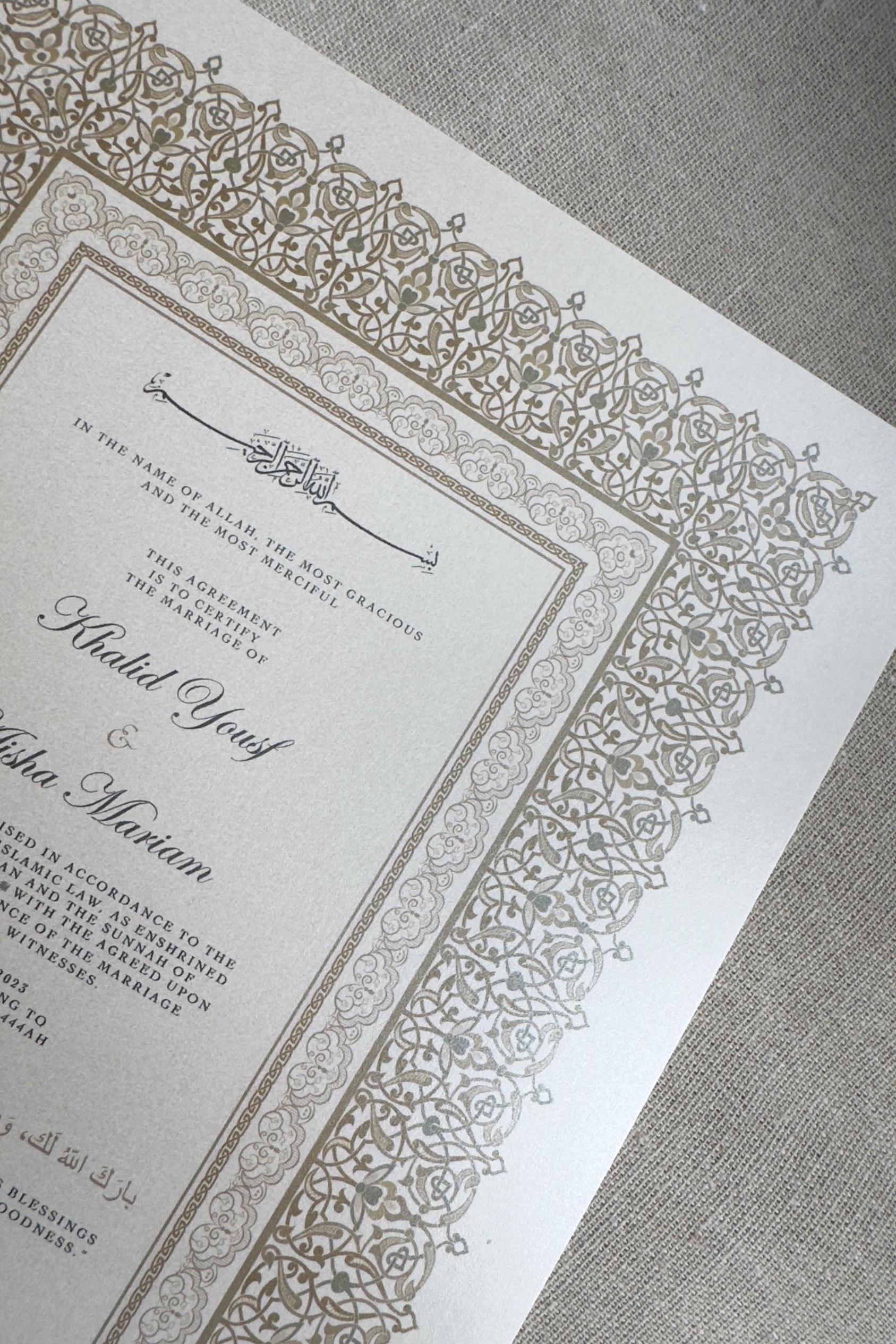 Nikkah Certificate, Nikah Contract A4, Muslim Marriage Paper, Islamic ...