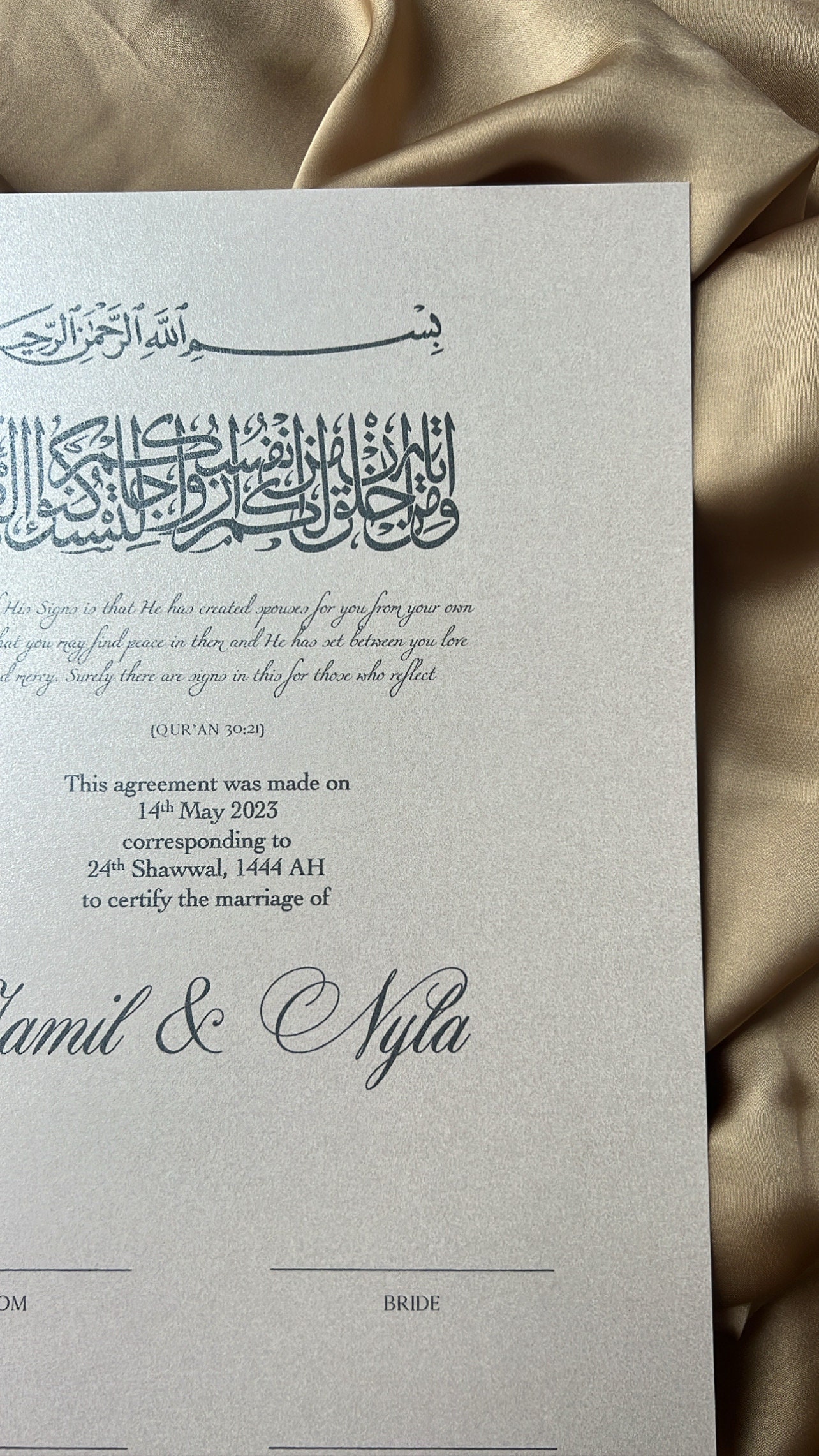 Nikah Certificate, Minimalist Islamic Nikkah Contract, Muslim Marriage ...