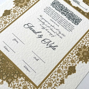 Luxury Nikkah Certificate, Premium A4 Islamic Wedding Contract, Nikkah ...