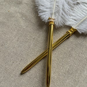 Feather Pen Gold, Gold Quill Pen, White Ostrich Feather Pen, Wedding ...