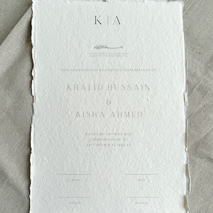 Premium Nikah Certificate, Handmade Cotton Paper, Deckle Edge Card ...