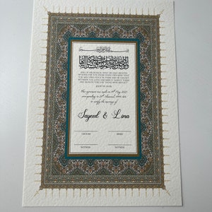 A3 Luxury Nikkah Certificate, Premium Islamic Wedding Contract, Nikah ...