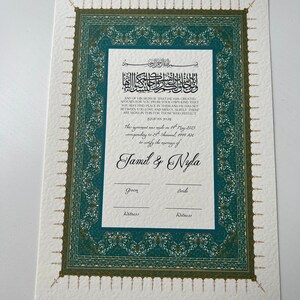 Nikkah Certificate, Luxury Islamic Wedding Contract, Personalised ...