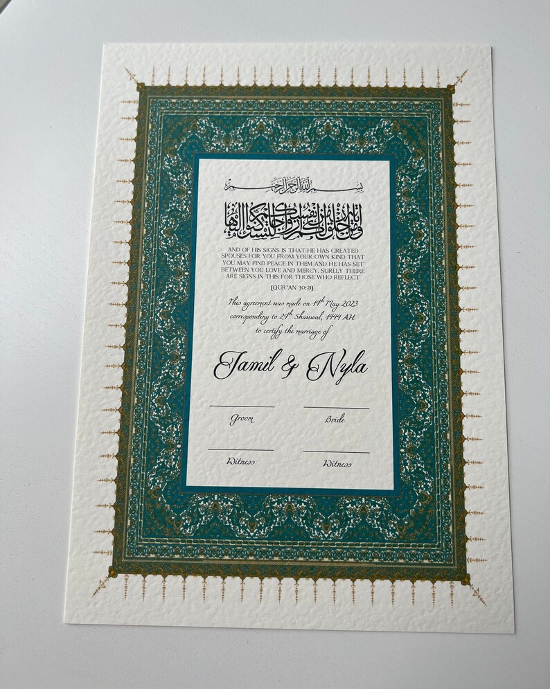Nikkah Certificate, Luxury Islamic Wedding Contract, Personalised ...