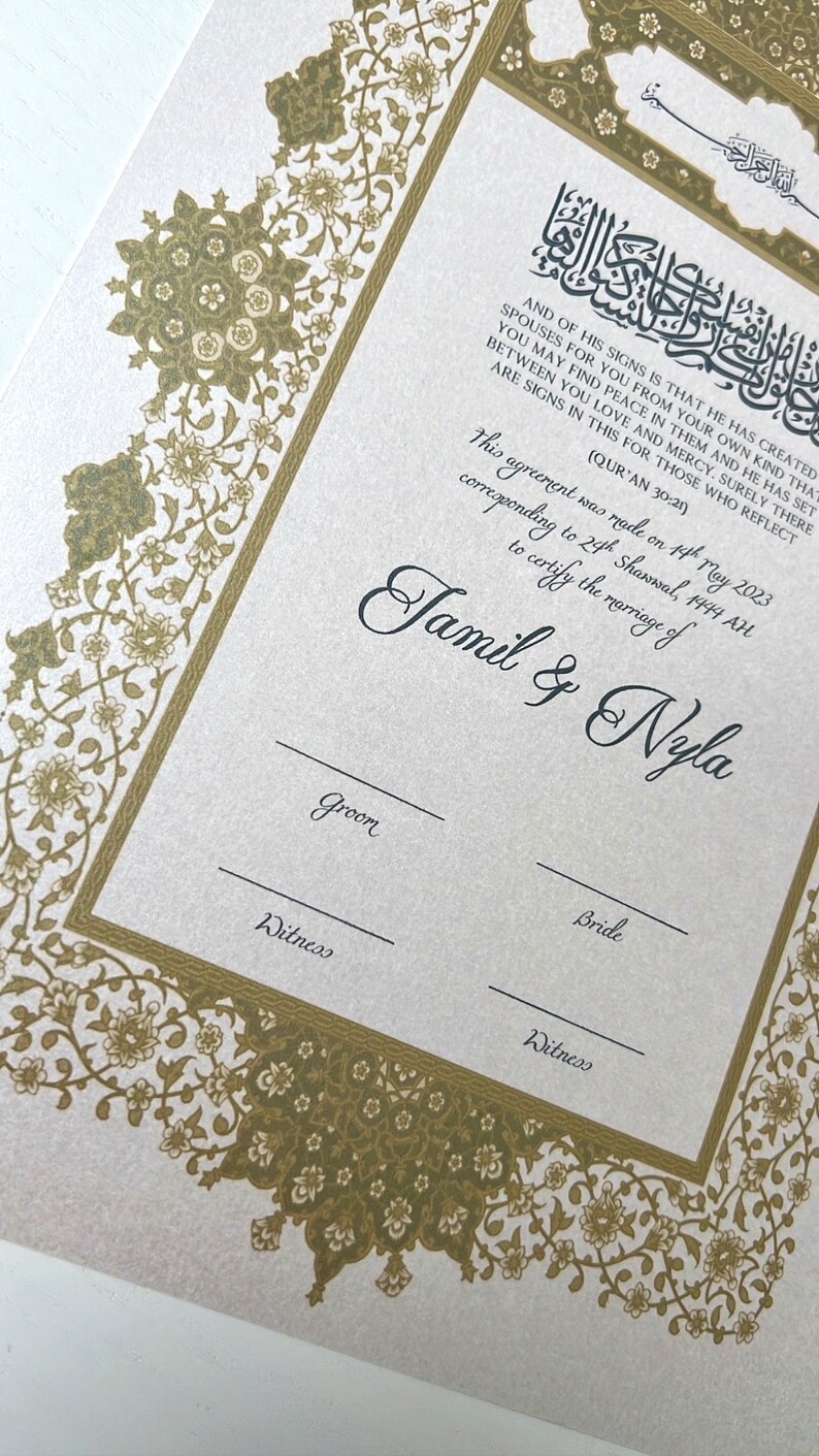 A3 Luxury Nikkah Certificate, Premium Islamic Wedding Contract, Nikkah ...