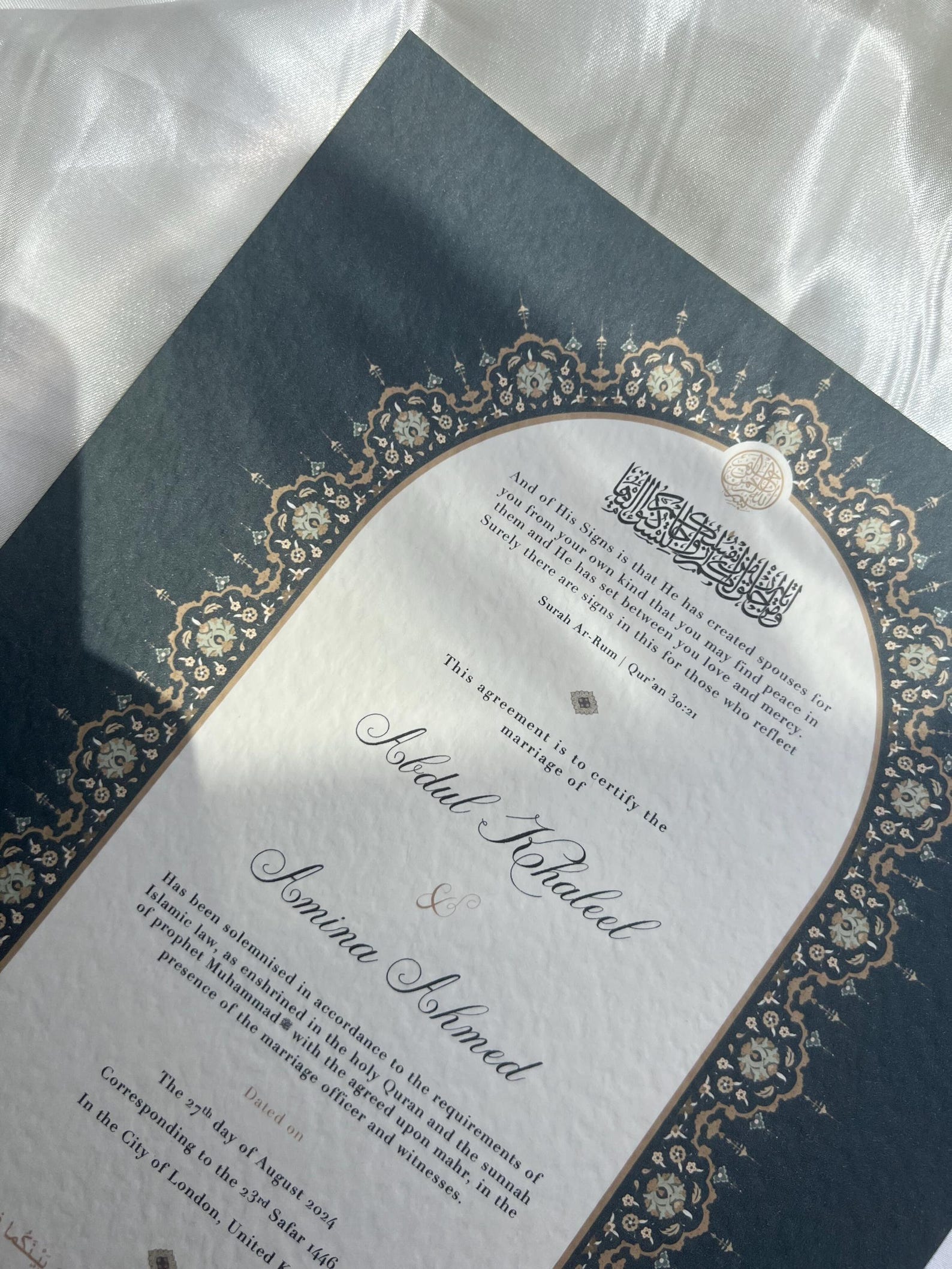 Nikah Certificate, Luxury Islamic Wedding Contract, Nikkah Nama, Muslim ...