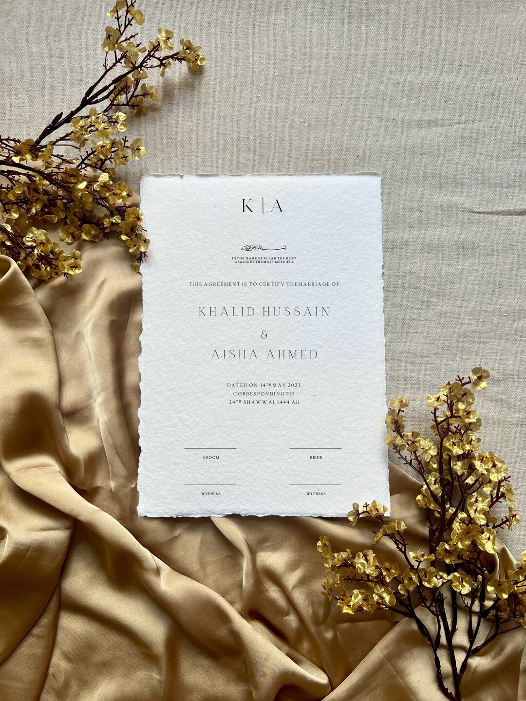 Premium Nikah Certificate, Handmade Cotton Paper, Deckle Edge Card ...