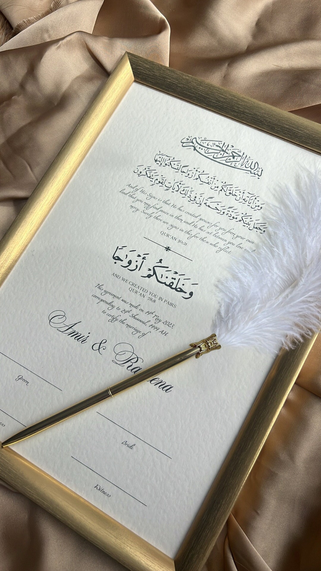 A3 Modern Nikkah Certificate, Minimalist Islamic Nikkah Contract ...