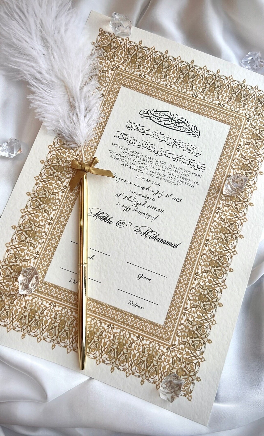 Luxury Nikkah Certificate, Premium A4 Islamic Wedding Contract, Nikkah ...