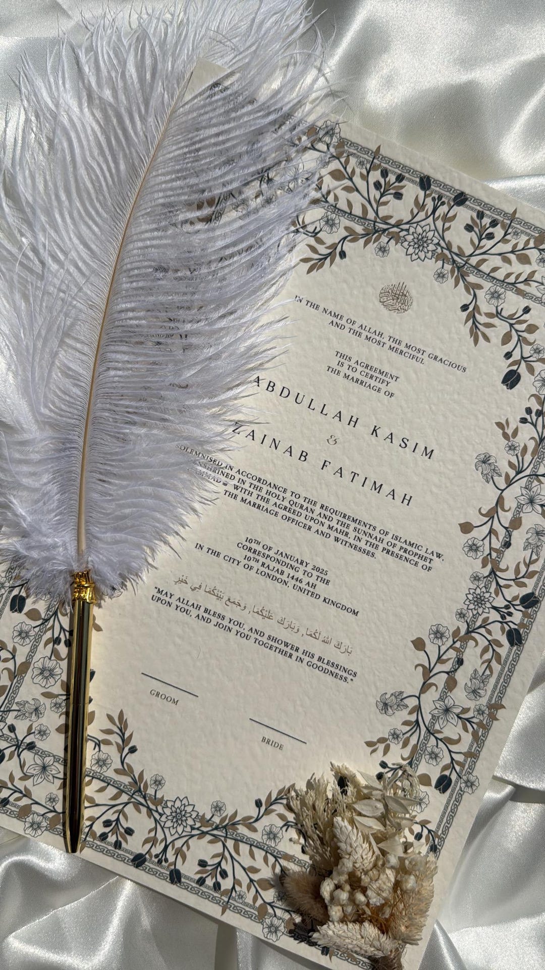 Nikah Certificate, Nikah Contract, Navy and Gold A4 Islamic Wedding ...