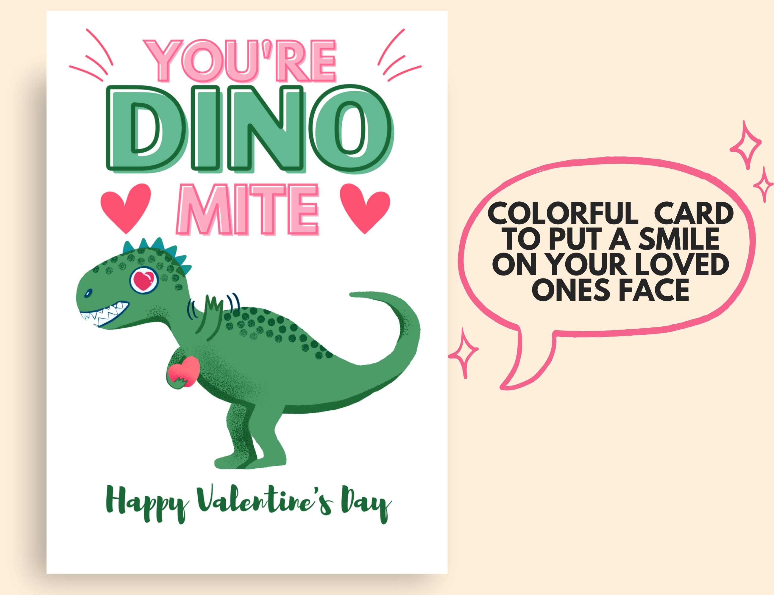 Dinosaur Valentines Printable Card - Etsy
