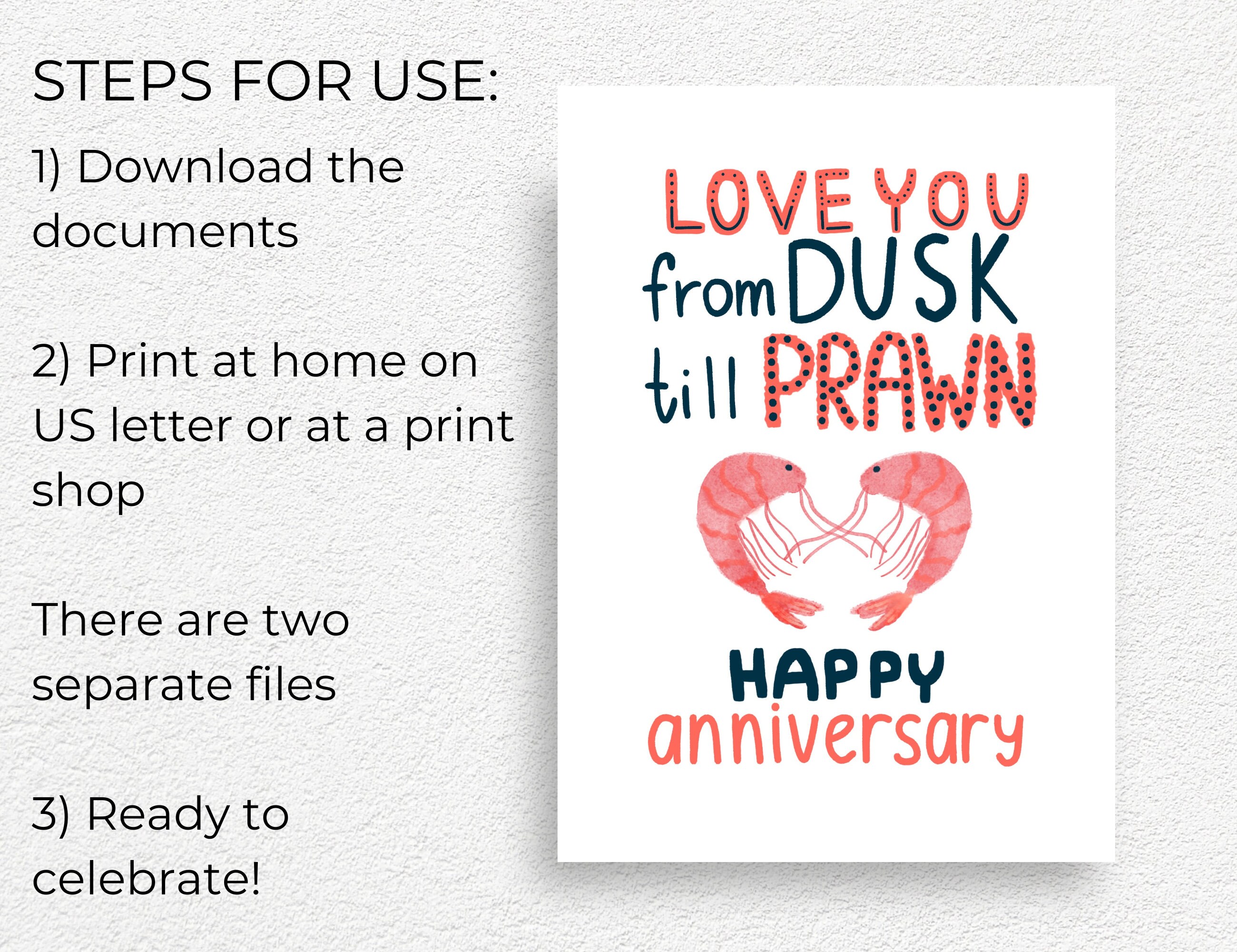 Anniversary Funny Card Printable With Coastal Prawn Theme Pun - Etsy