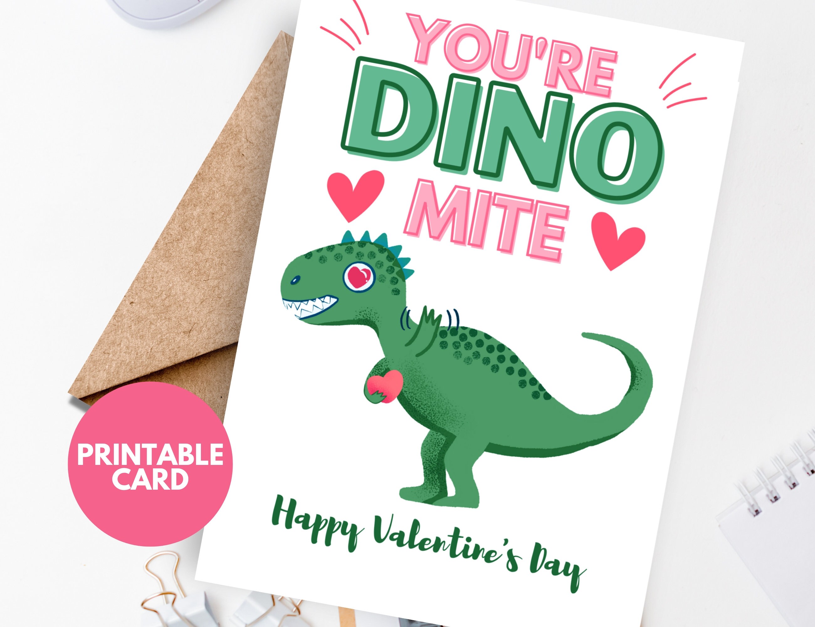 Dinosaur Valentines Printable Card - Etsy