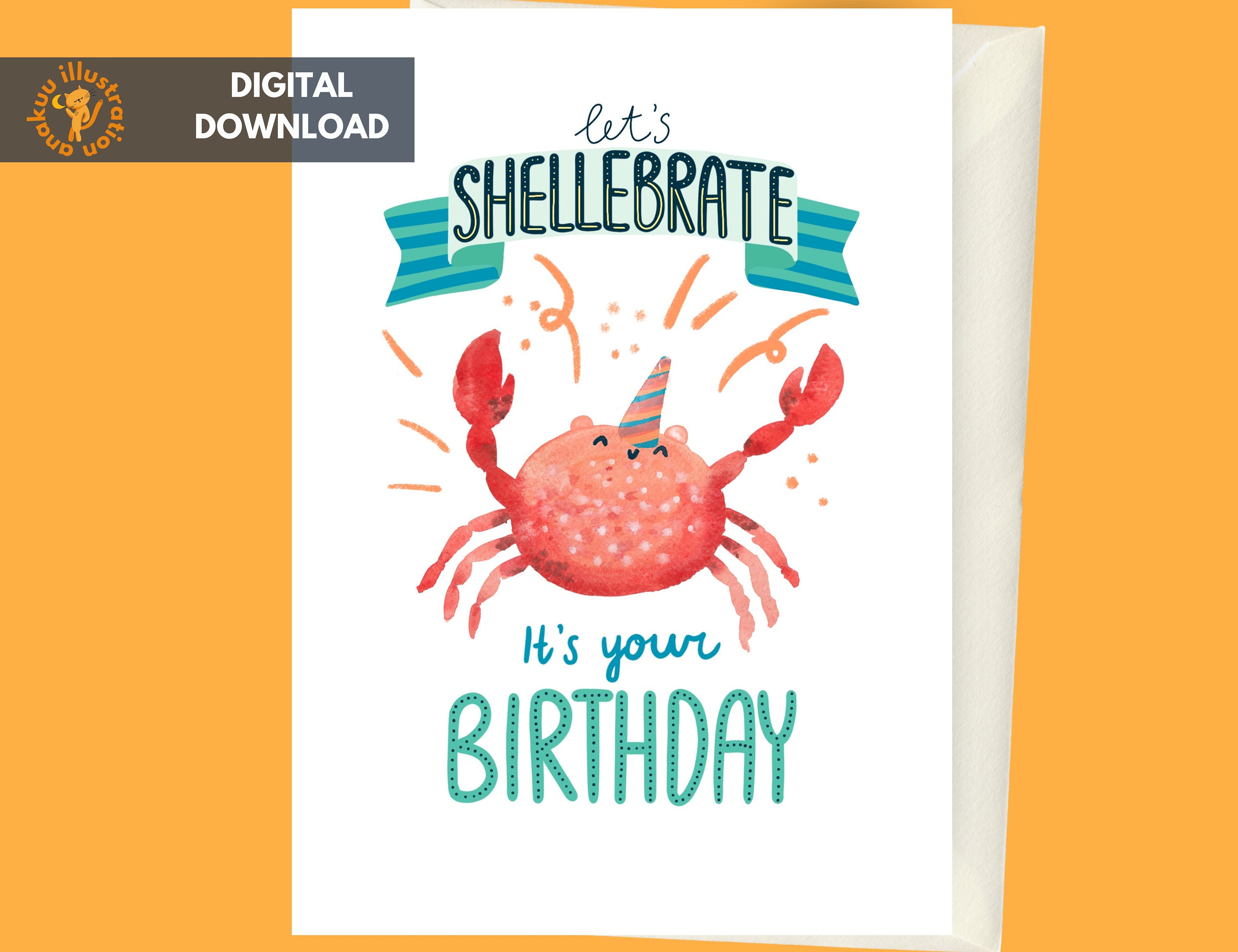 Funny Pun Birthday Card Printable With Nautical Crab Pun Last Minute ...