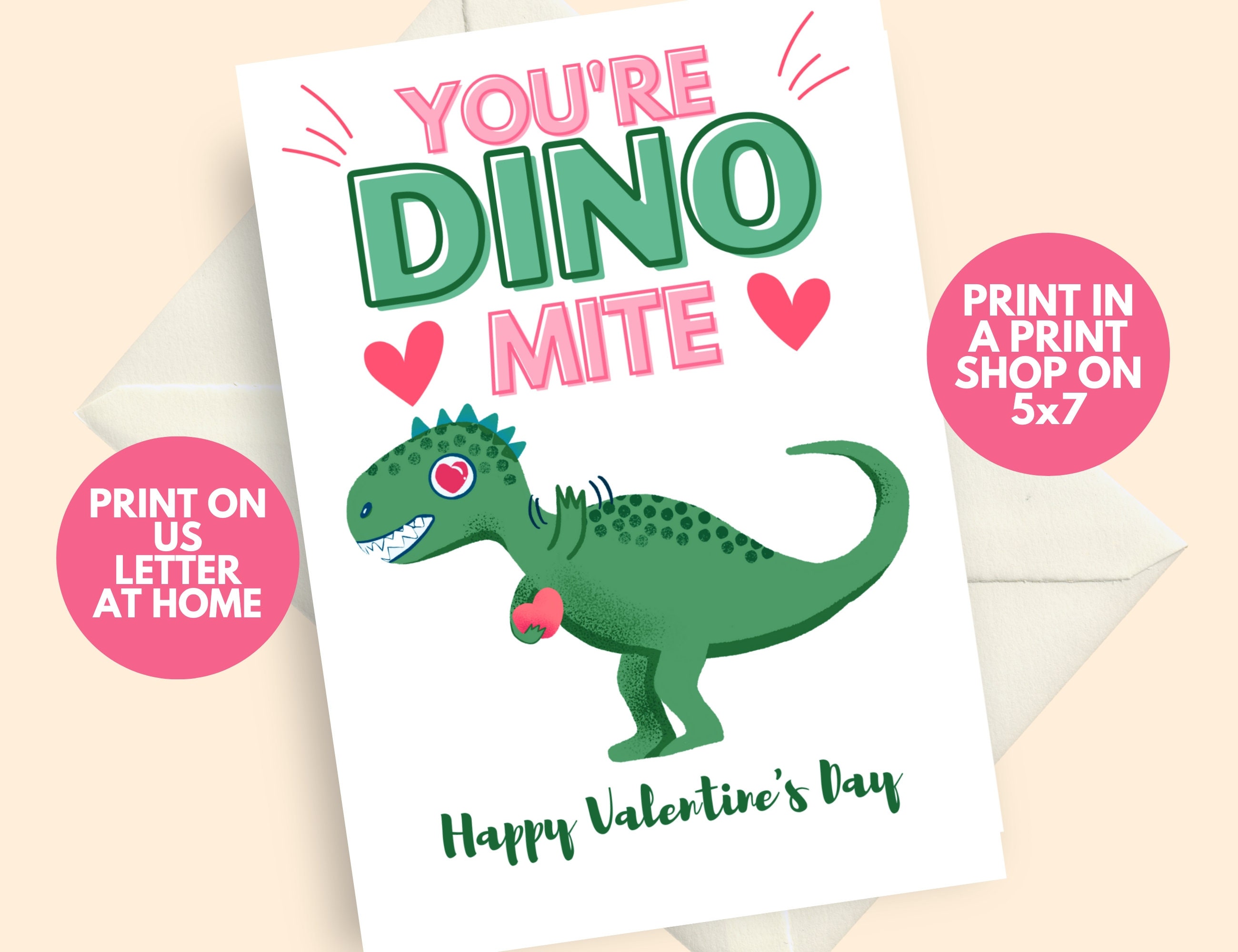 Dinosaur Valentines Printable Card - Etsy