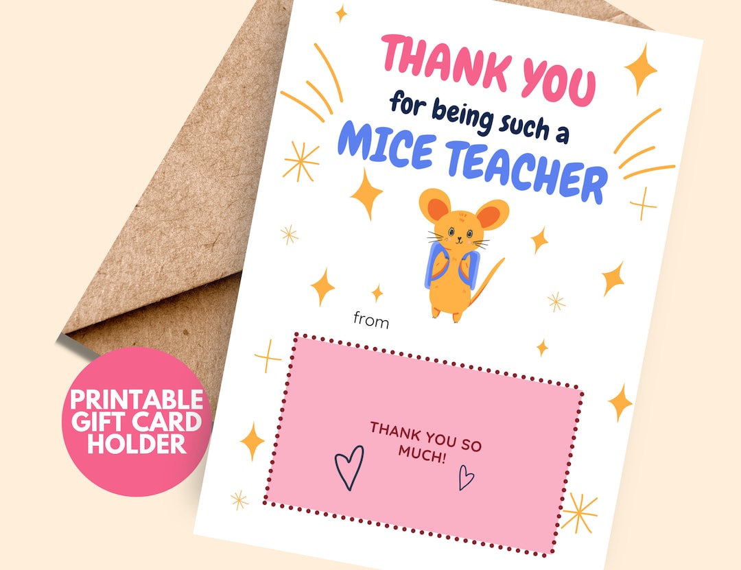 Teacher Appreciation Thank You Gift Card Printable and Instantly ...
