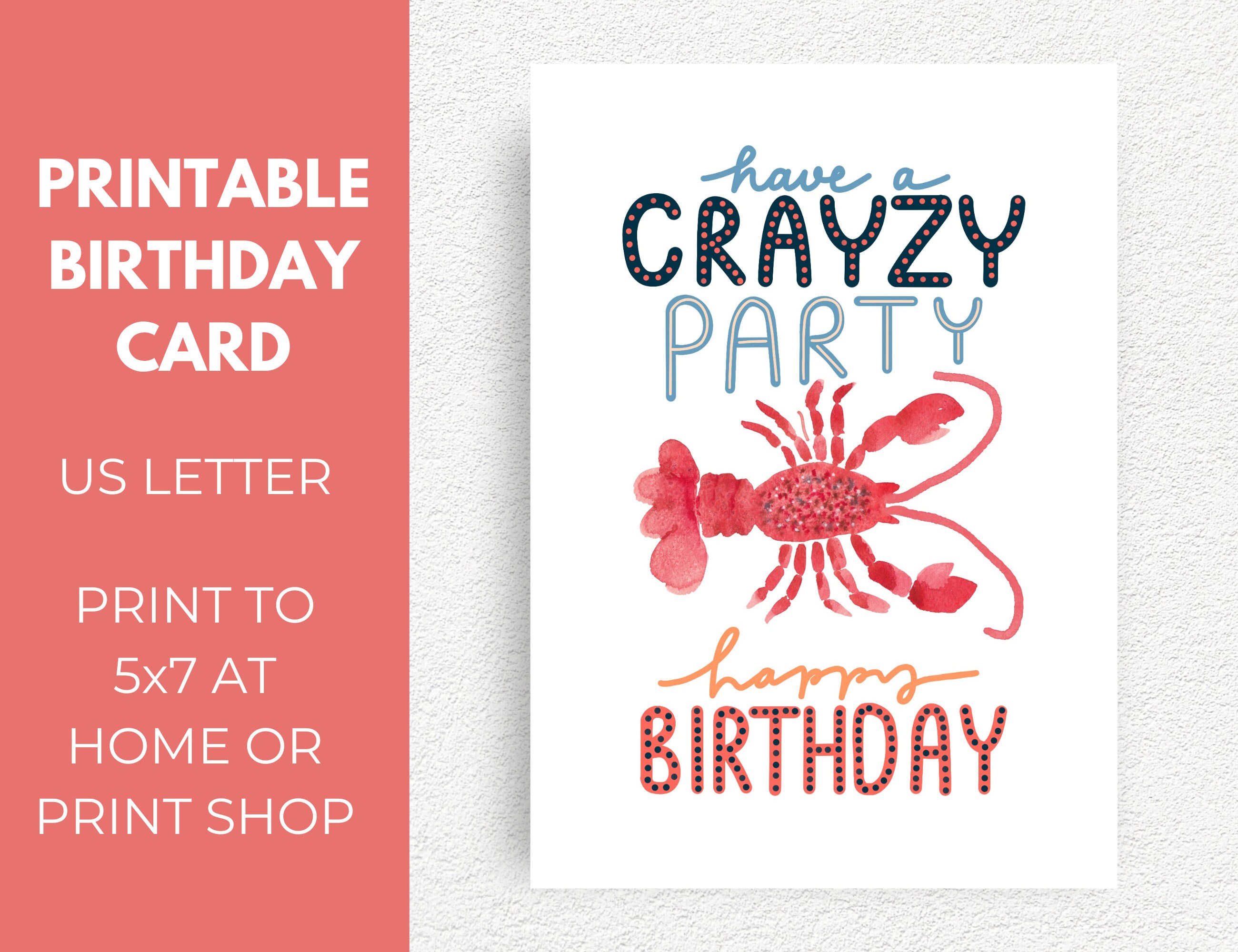 Funny Pun Birthday Card Printable With Crayfish Coastal Theme Perfect ...