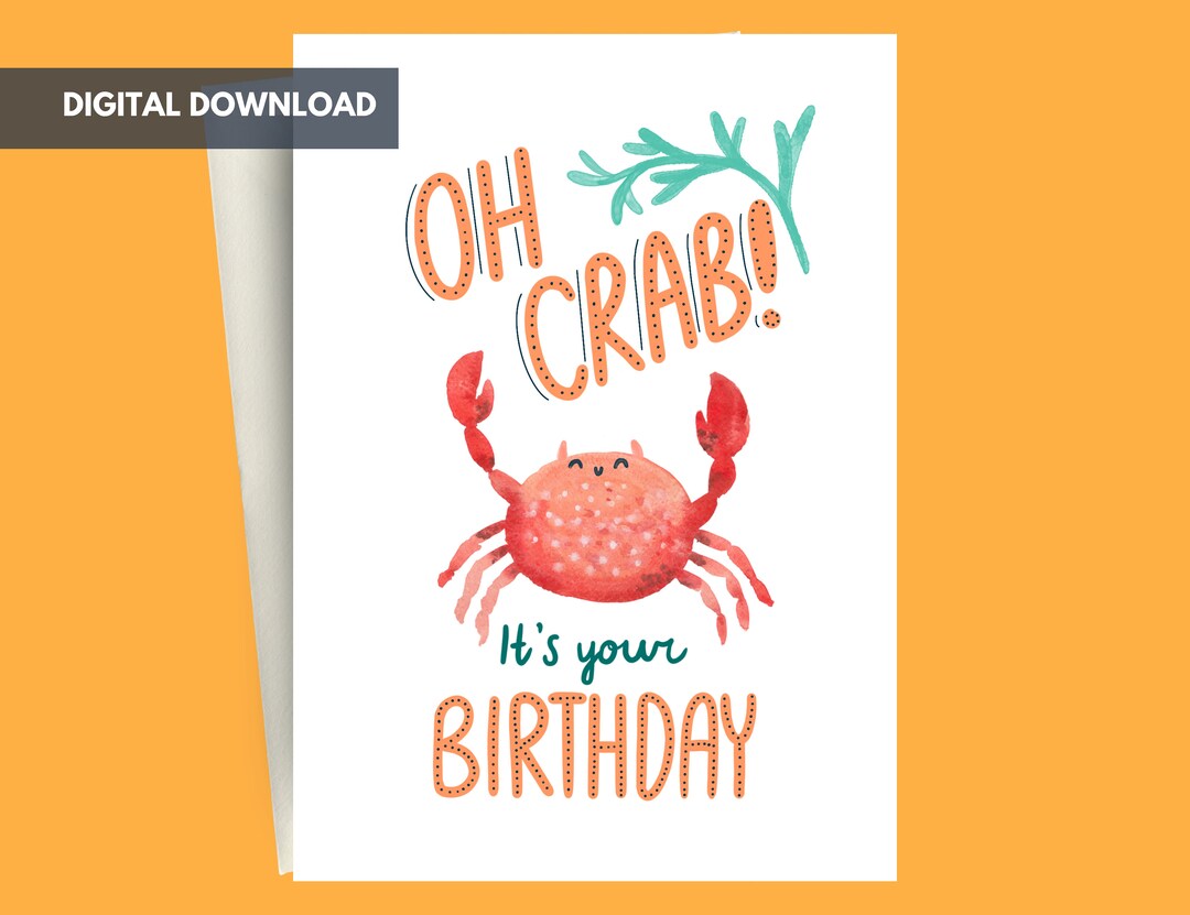 Nautical Birthday Card With Crab Theme - Last Minute Birthday Card - Etsy