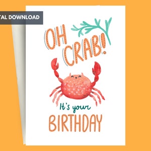 Nautical Birthday Card With Crab Theme - Last Minute Birthday Card - Etsy