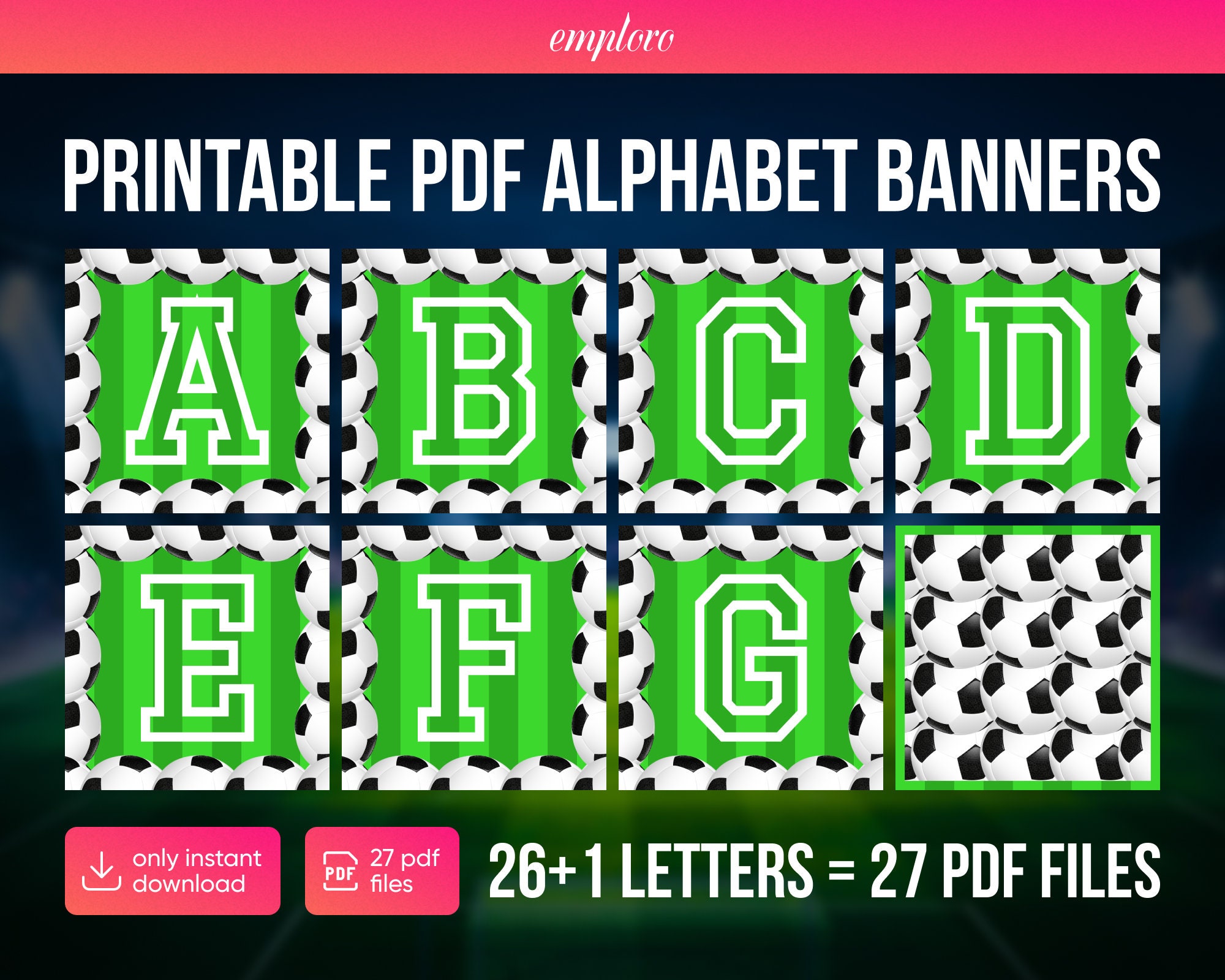 Printable Alphabet Letters Banners football ABC A-Z Banners - Etsy