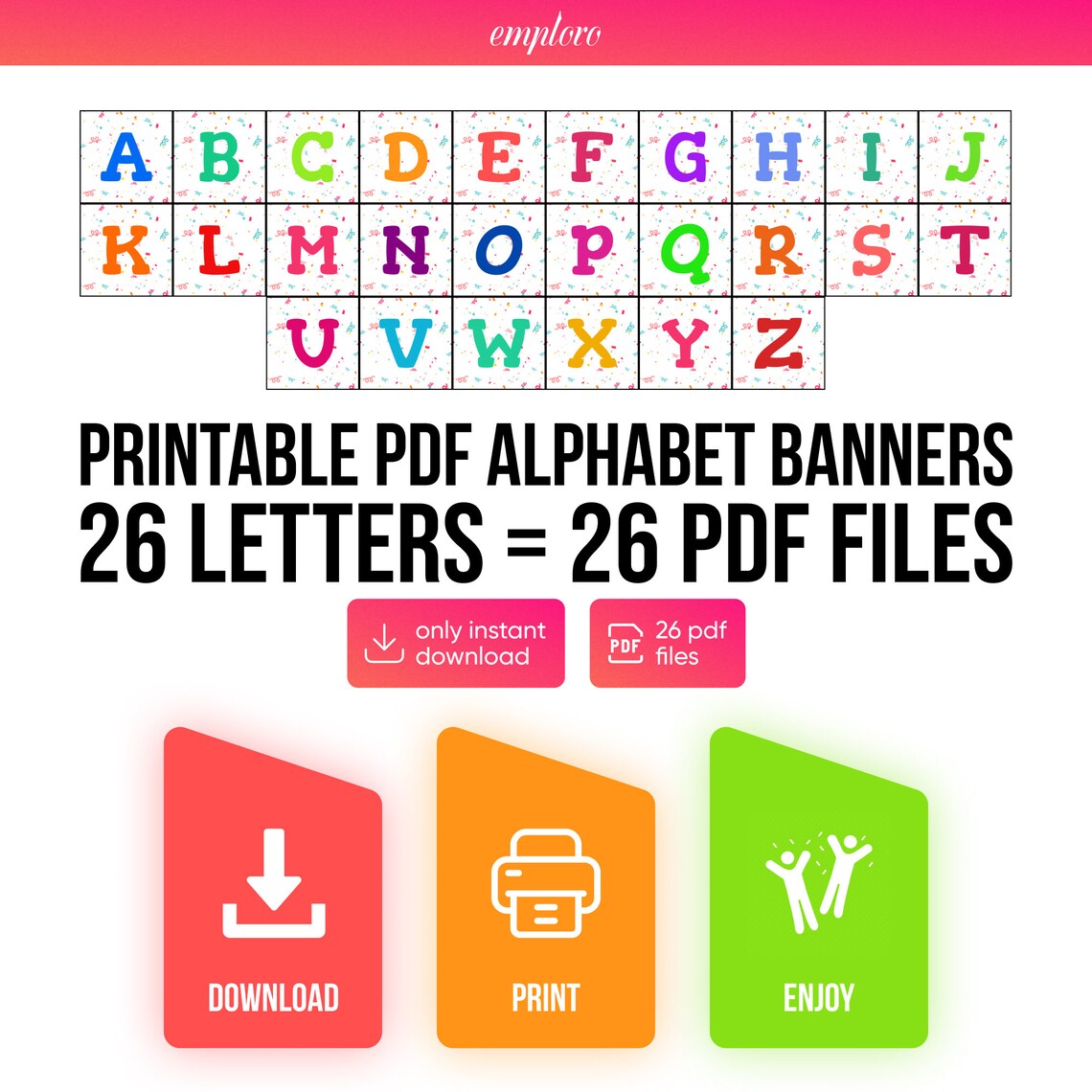 Printable Alphabet Letters Banners happy ABC A-Z Banners - Etsy