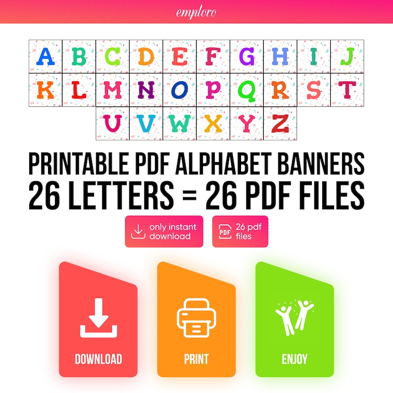 Printable Alphabet Letters Banners happy ABC A-Z Banners - Etsy