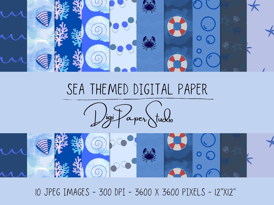 10 Ocean Digital Paper, Digital Scrapbook Paper Set, Crustaceancore ...