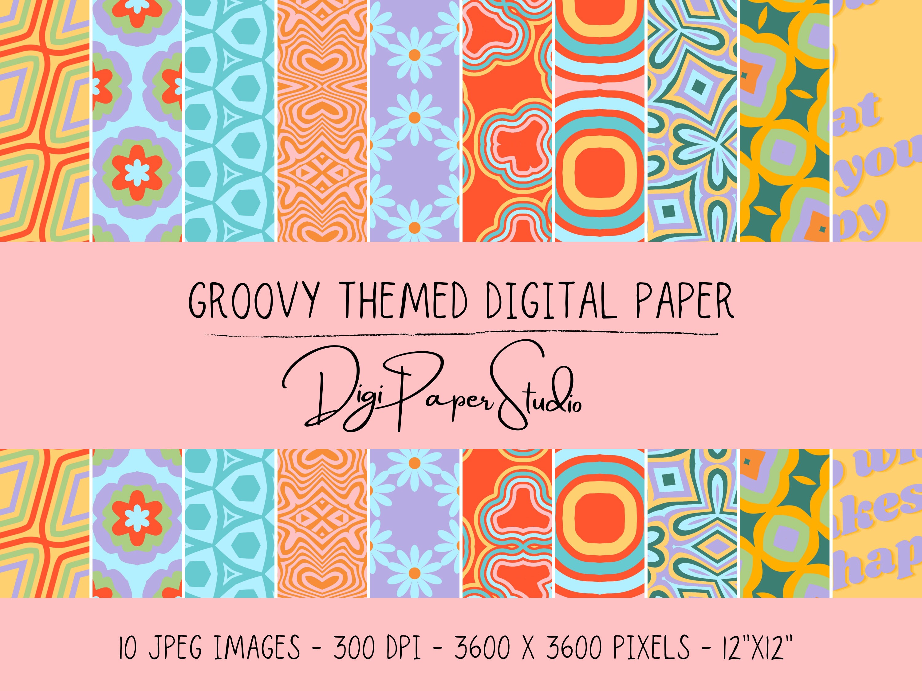 10 Groovy Retro Happy Digital Paper, Groovy One Paper Pack, Colorful ...