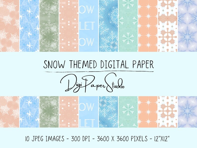 10 Snowflake Winter Digital Paper Christmas Paper Pack Snow - Etsy