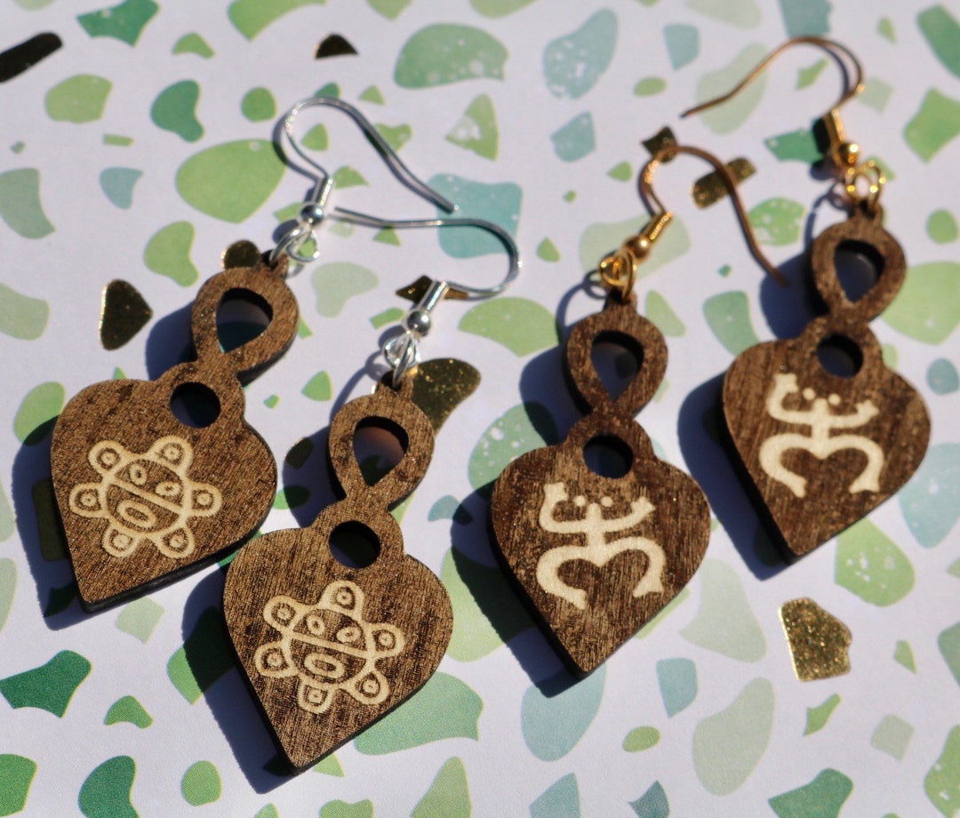 Heart Taino Symbol Laser-cut Wood Dangle Earrings - Etsy