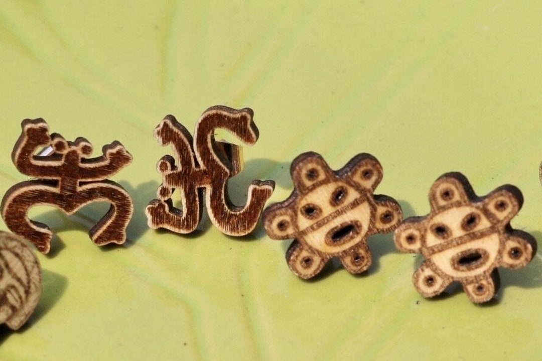 Taino Laser-cut Wood Stud Earrings - Etsy