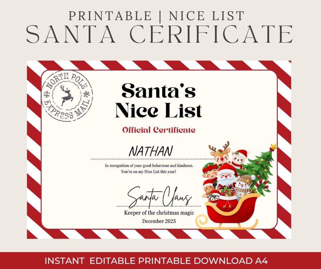 Naughty or Nice List, Certificate From Santa Clause, Christmas Eve Box ...