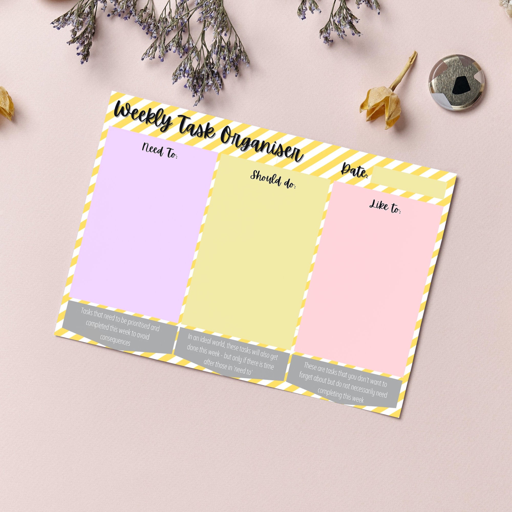 Weekly Task Organiser Digital A4 Planner Download - Etsy