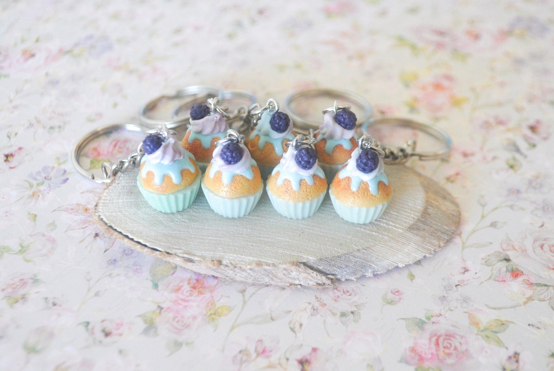 Cupcake Keychain With Two-tone Blue Whipped Cream and Little Blackberry ...