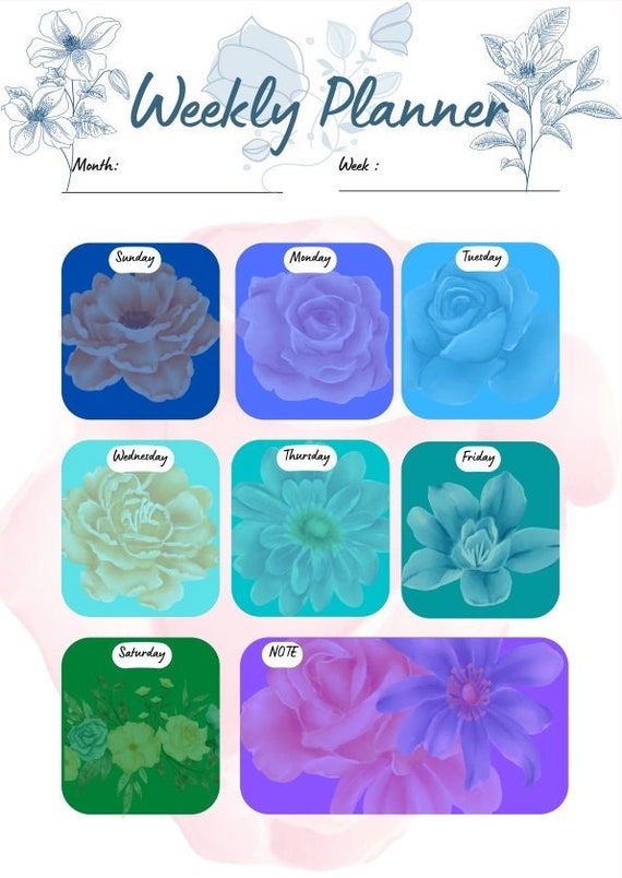 Weekly Printable Planner With Flowers - Etsy