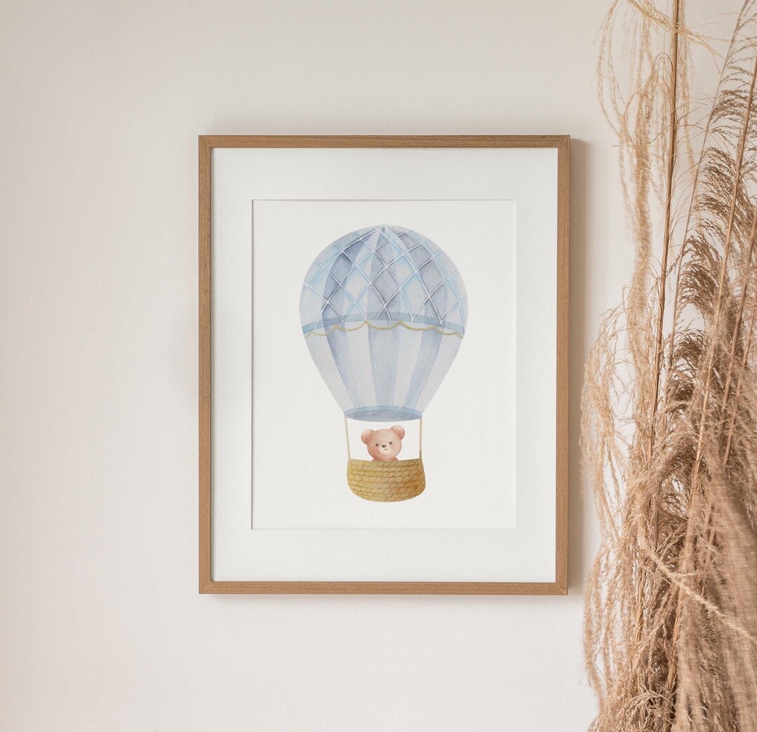 Hot Air Balloon Print, Forest Animal Wall Art, Vintage Nursery Decor ...