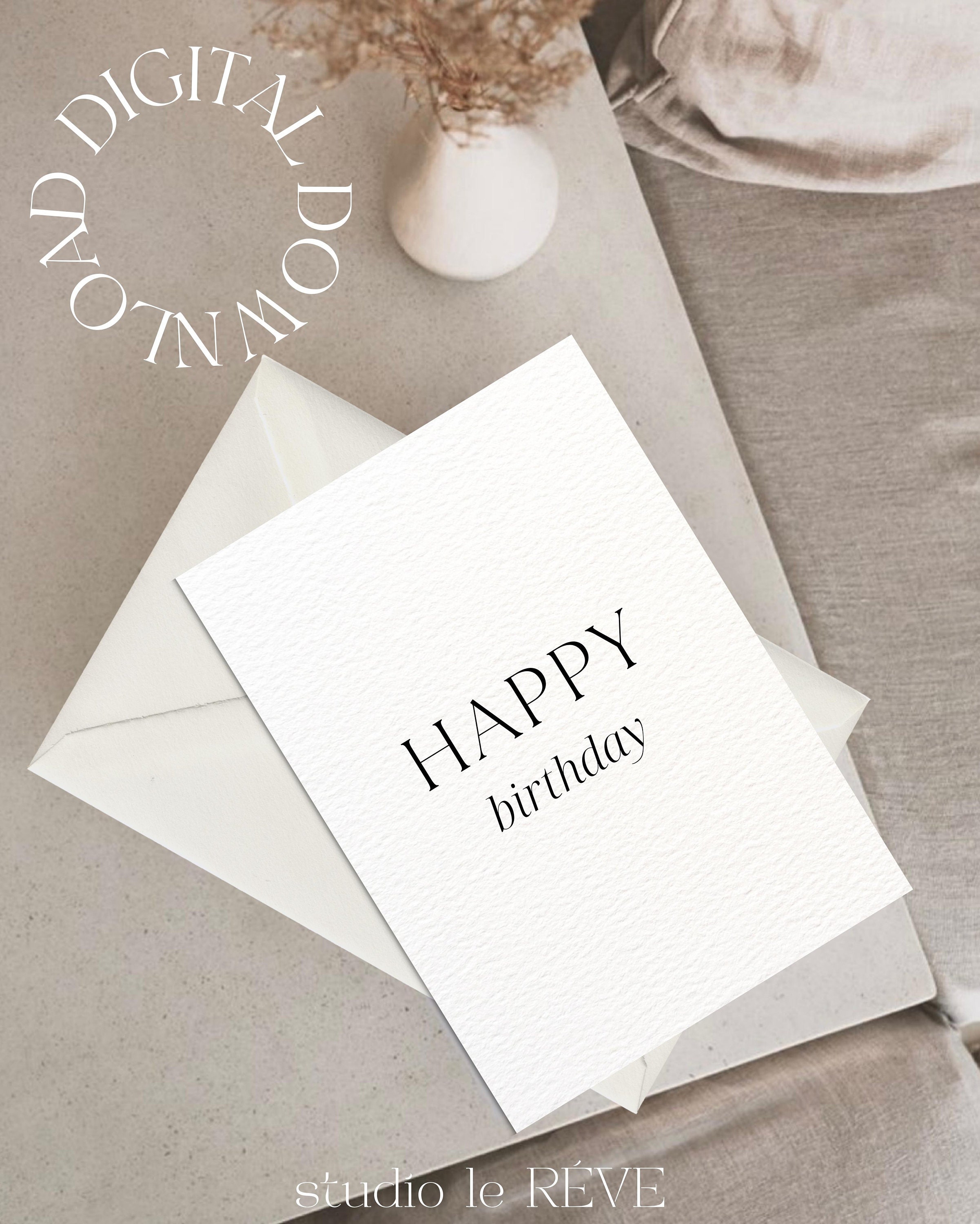 Digital Happy Birthday Card, Minimalistic Simple Greeting Card, Blank ...