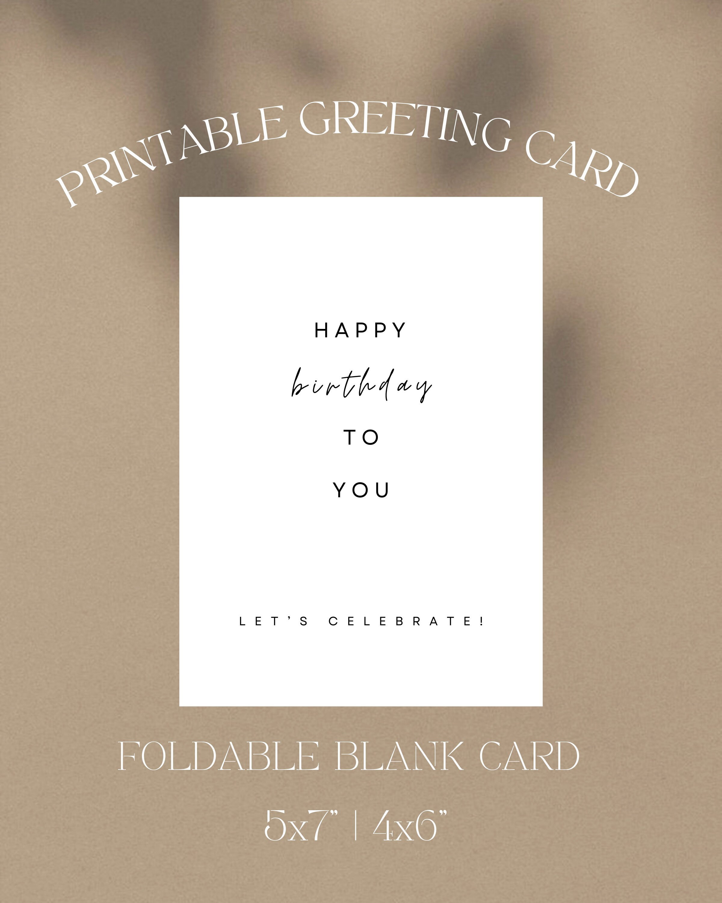 Minimalistic Birthday Card Digital Printable, Simple Elegant Birthday ...