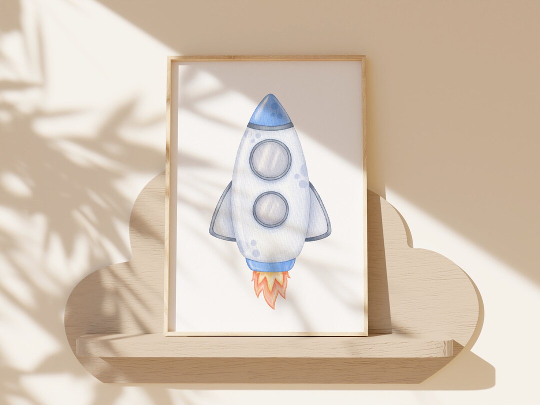 Space Print, Printable Rocket Wall Art, Colorful Blue Wall Art, Kids ...