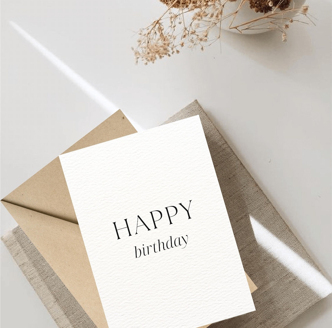Digital Happy Birthday Card, Minimalistic Simple Greeting Card, Blank ...