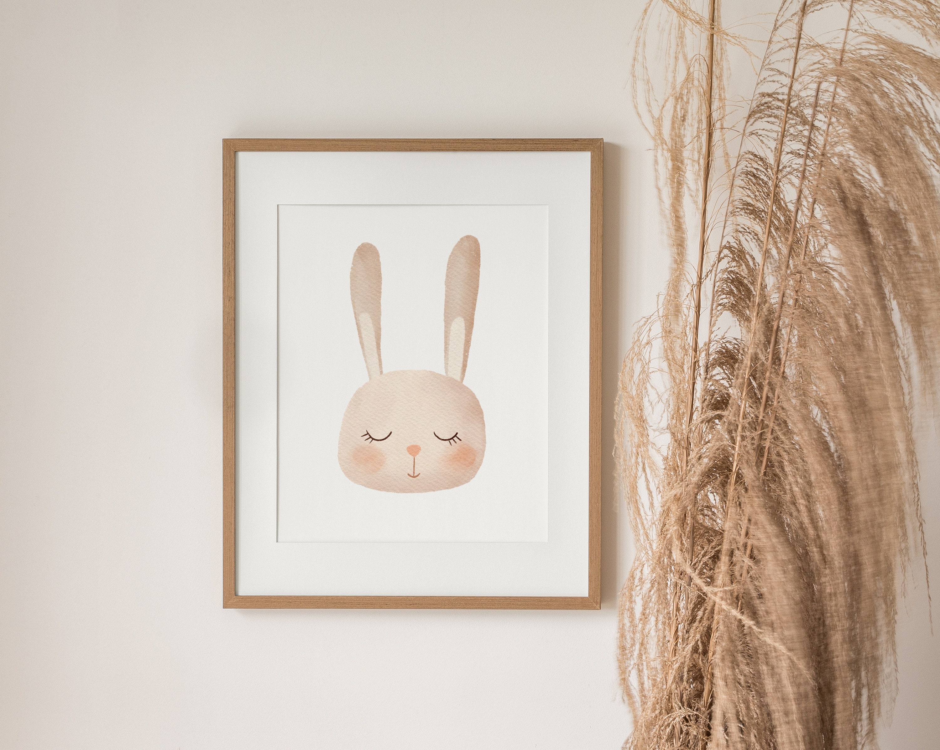 Minimalistic Pink Bunny Wall Art, Scandi Nursery Decor, Digital ...