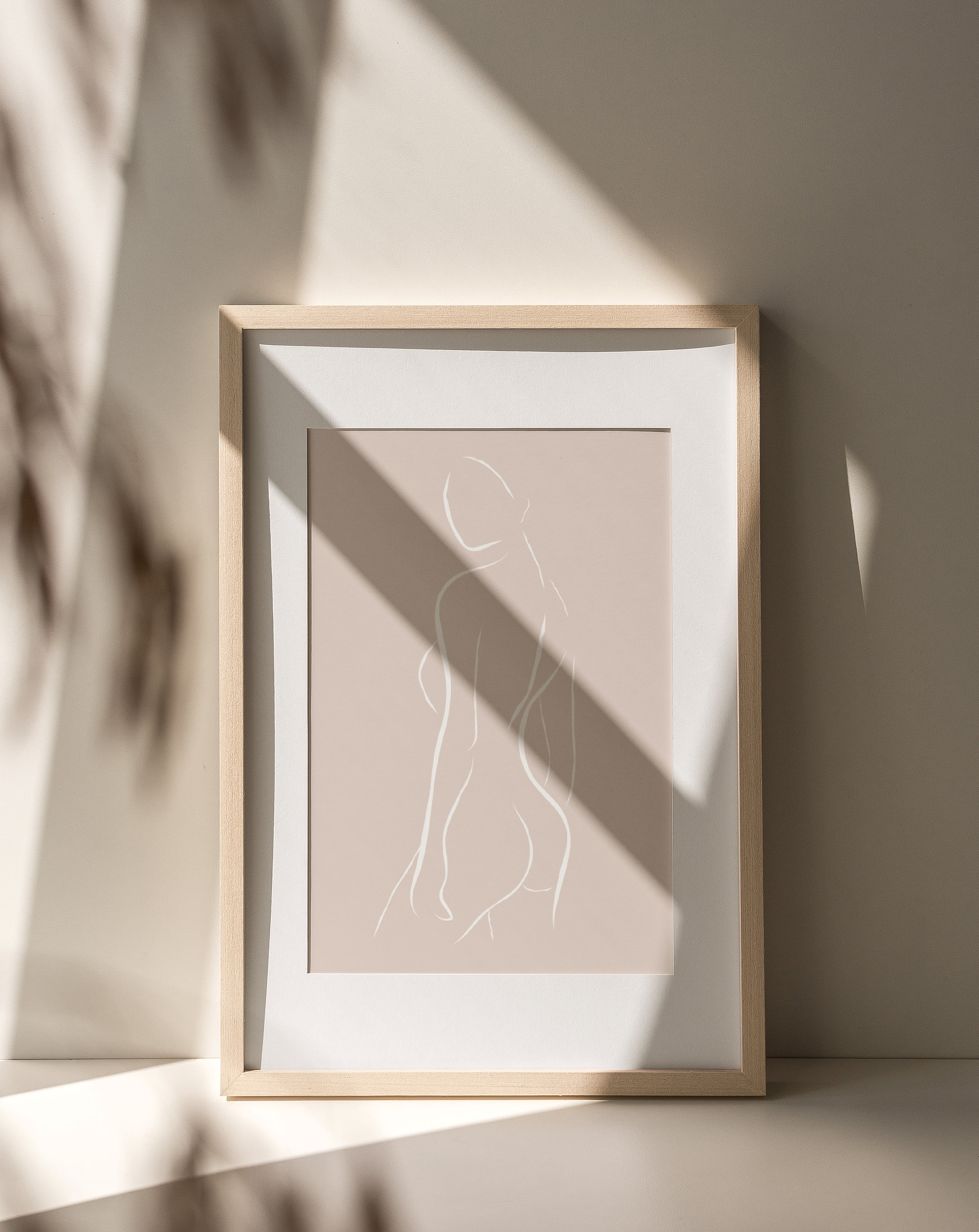 Neutral Minimalist Female Body Line Prints, Beige and White Digital ...