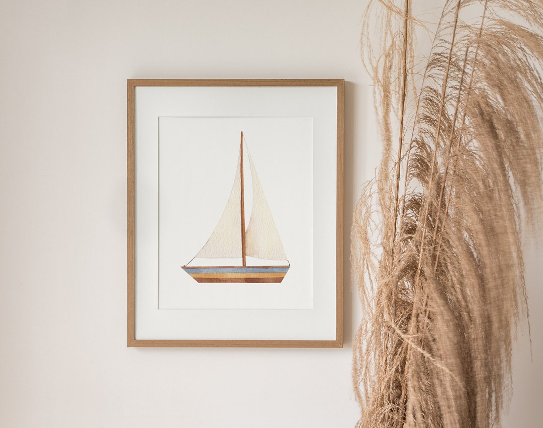 Neutral Boat Nursery Print, Nautical Wall Art, Minimalist Baby Room ...