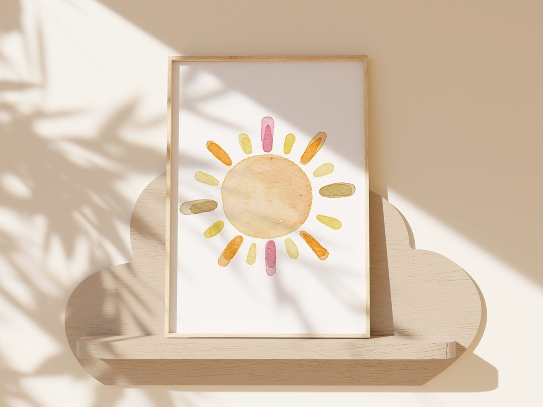 Watercolor Sun Art, Cute Kids Room Decor, Boho Nursery Decor, Colorful ...