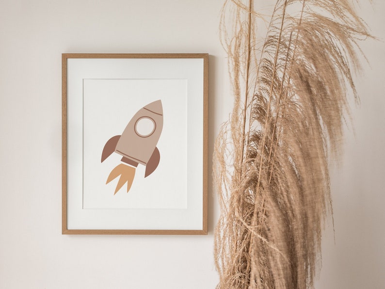 Space Print, Printable Rocket Wall Art, Beige Wall Art, Kids Room Art ...