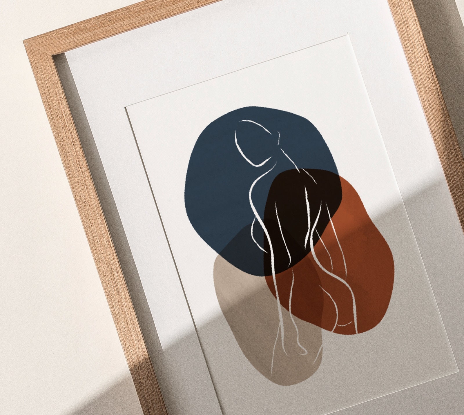 Minimalistic Female Body Print, White Line Art, Beige Blue Wall Decor ...