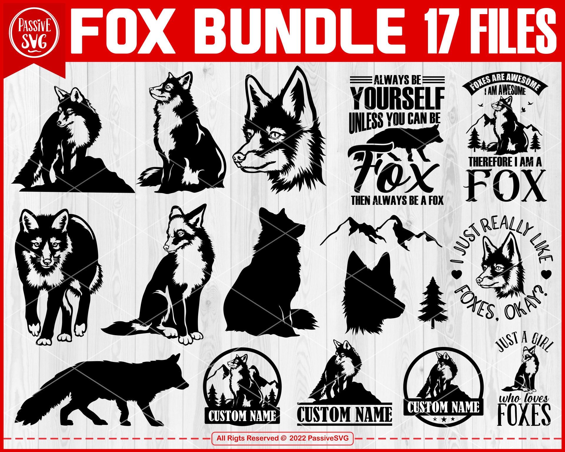 17 Files Bundle Fox Svg File Fox Clipart, Cute Fox Svg, Animal Svg ...