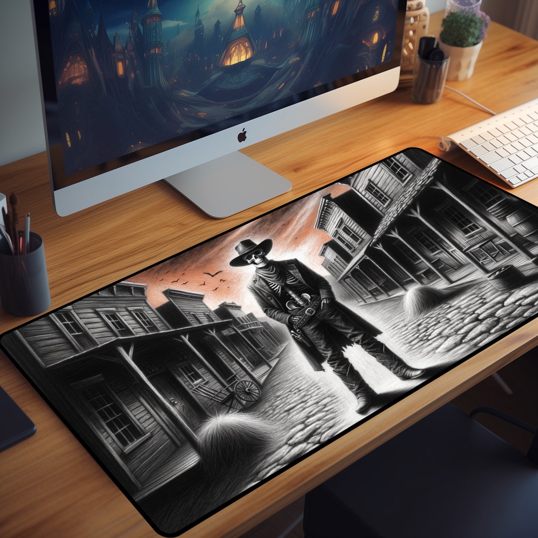 Western Skeleton Desk Mat, Ghost Mousepad, Cute Accessories, Aesthetic ...